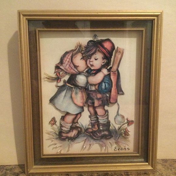 Evans | Wall Decor | Vintage Evans 3d Paper Tole Paper Art Boy And Girl ...